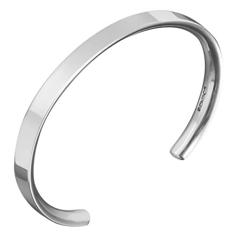 Platinum solid 6mm Flat Shape Cuff Bangle for Women | Newbury's