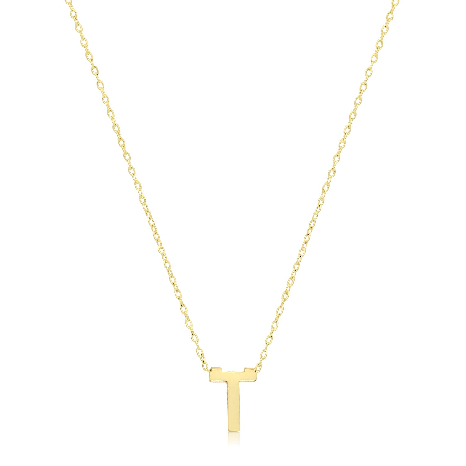 9ct Gold T Initial Pendant Necklace 17 inch | NEWBURY'S